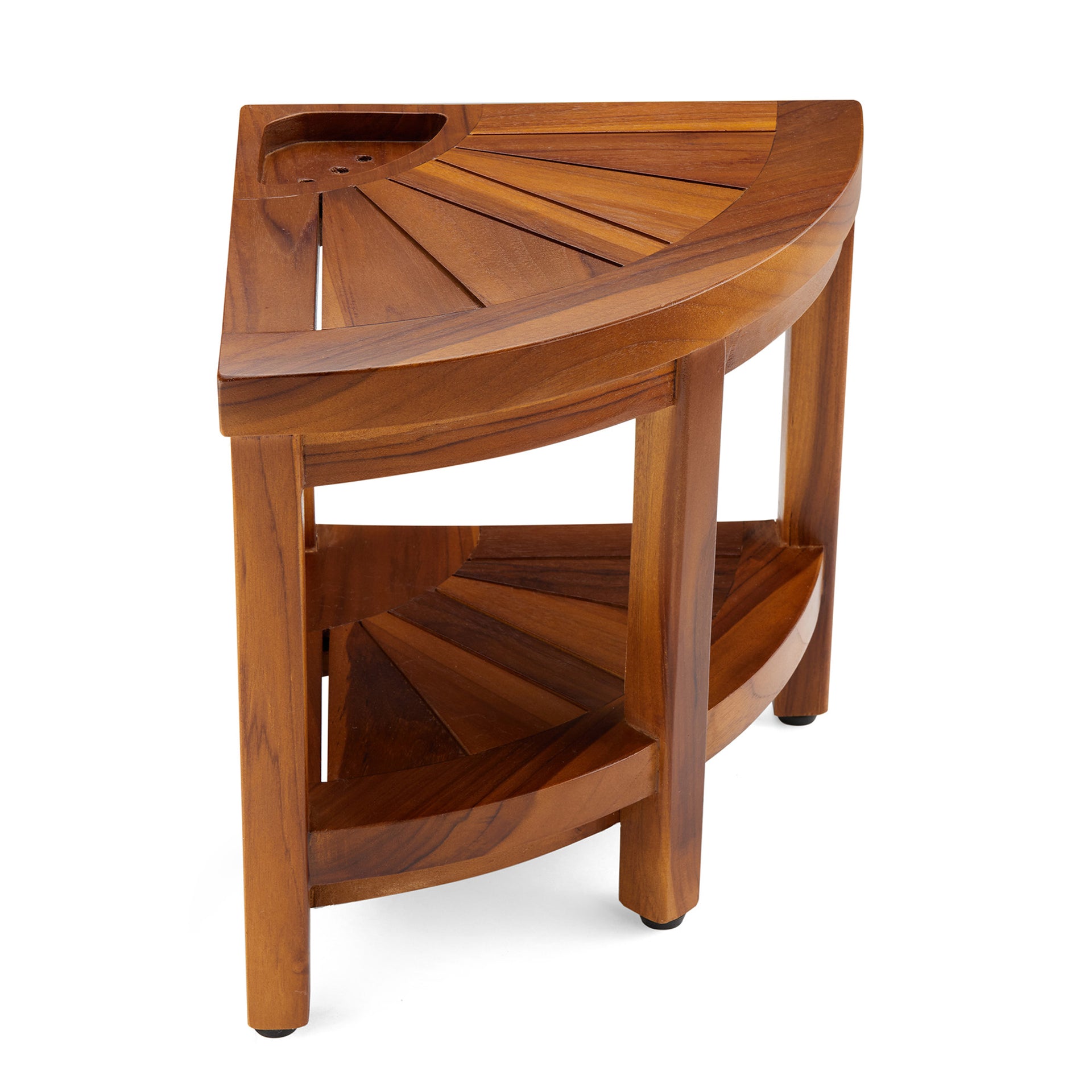 TeakCraft Corner Teak Shaving & Foot Rest with Shelf, 12" Fully Assemb