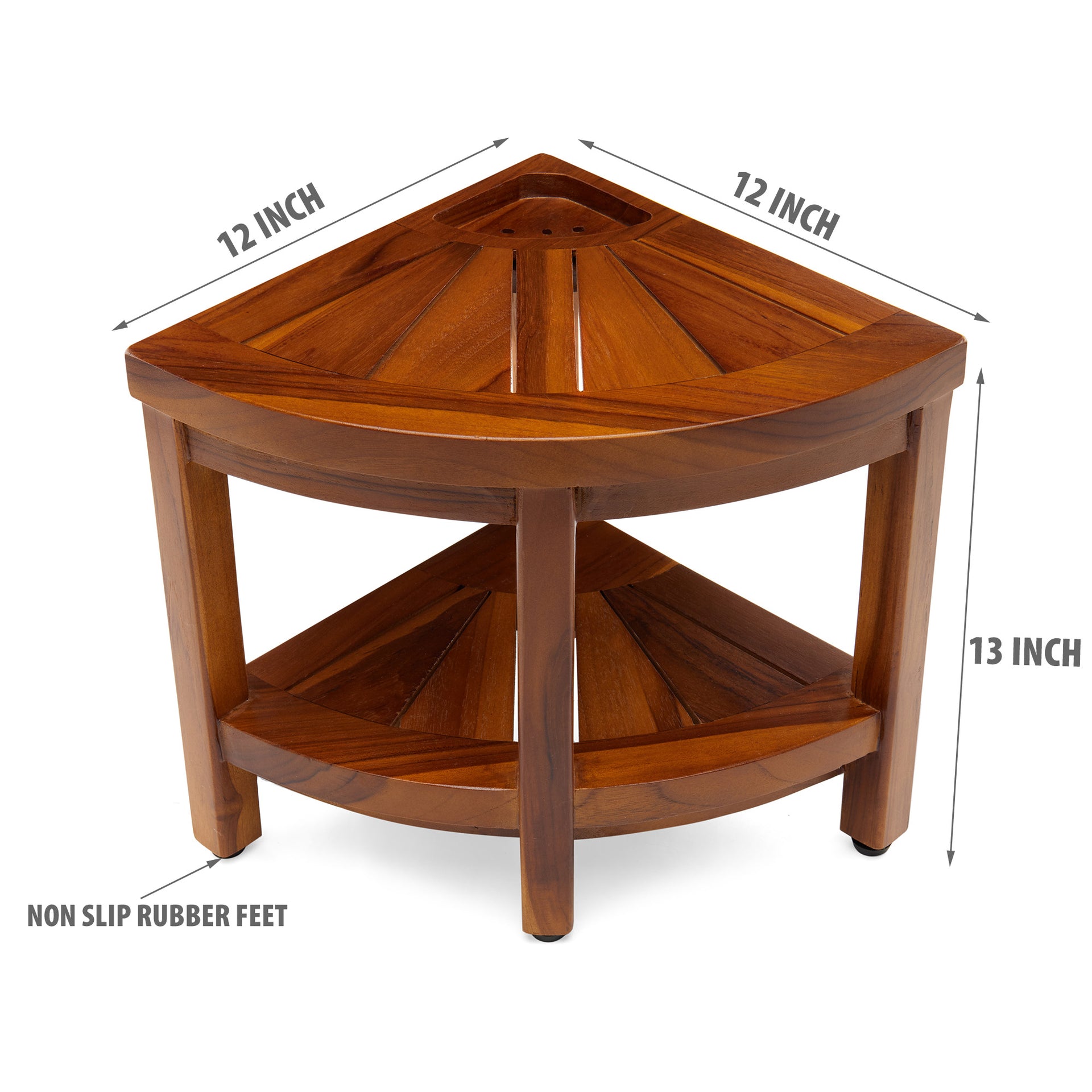 TeakCraft Corner Teak Shaving & Foot Rest with Shelf, 12" Fully Assemb