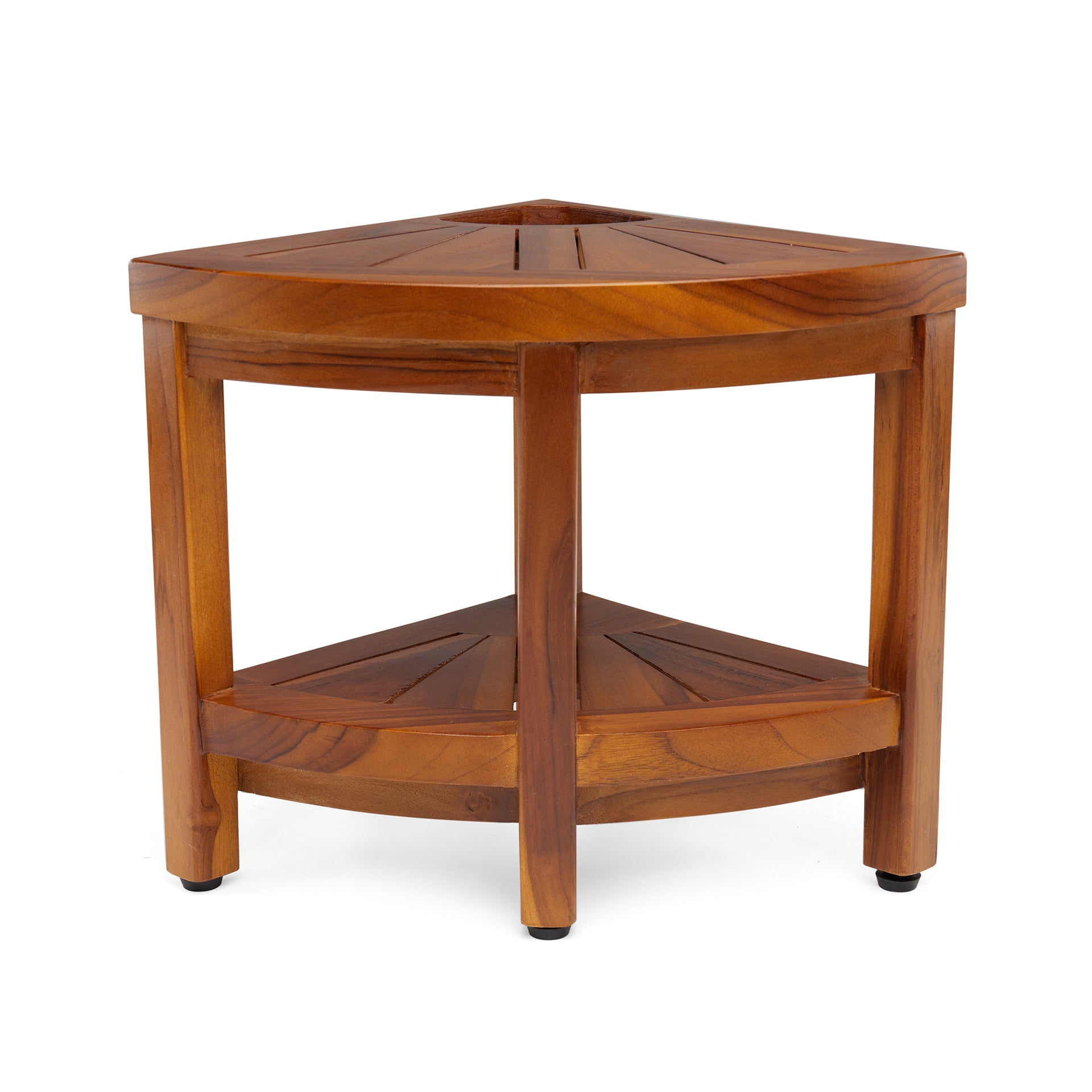 TeakCraft Corner Teak Shaving & Foot Rest with Shelf, 12" Fully Assemb